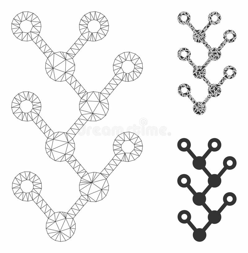Binary Tree Vector Mesh Wire Frame Model And Triangle Mosaic Icon Stock