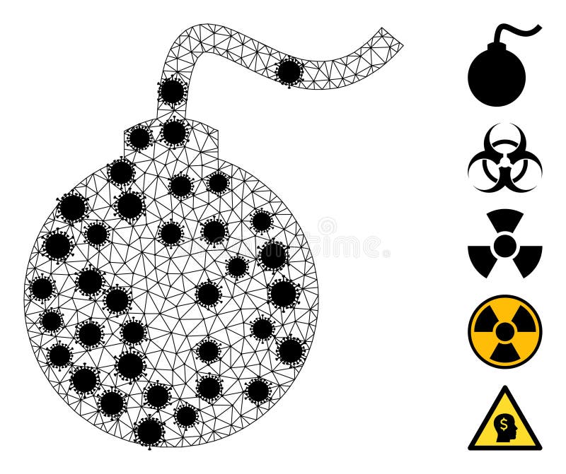 Bomb Wireframe Mesh Icon with Pathogen Centers Stock Vector ...