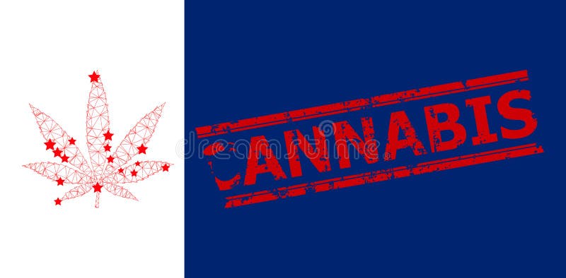 Cannabis Grunge Rubber Imprint and Cannabis Polygonal Mesh Stock Vector ...