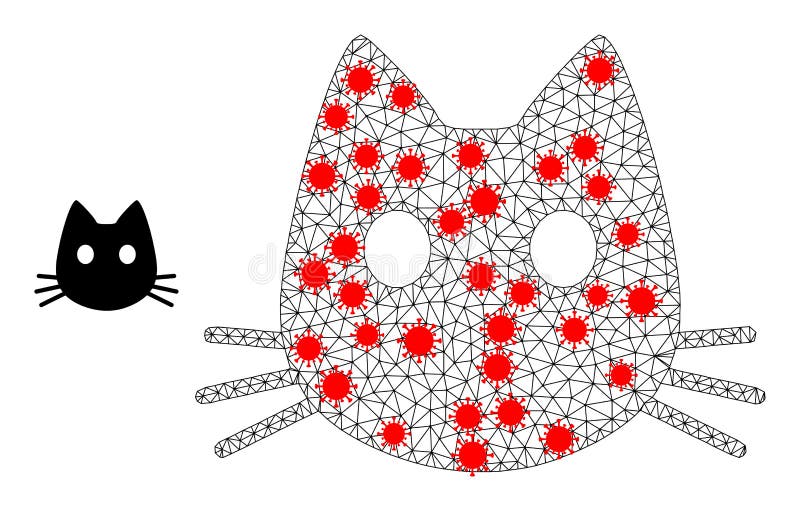 Polygonal Mesh Cat Head Pictogram with Coronavirus Items Stock Vector ...