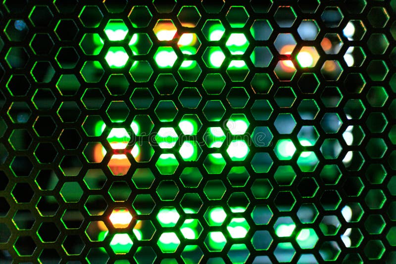 Through the Mesh Consisting of Hexagonal Shapes Flickering Signal LEDs ...