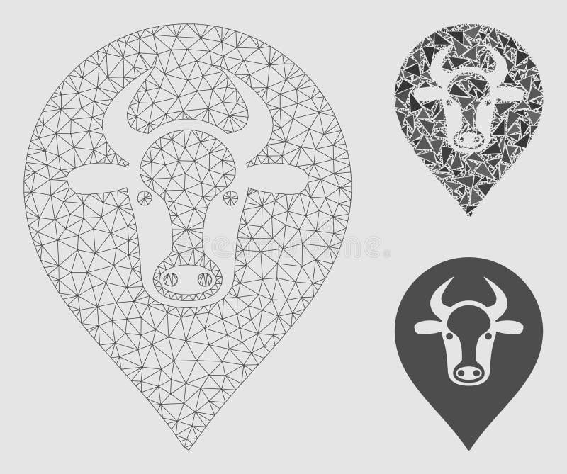 Cow Map Marker Vector Mesh Wire Frame Model and Triangle Mosaic Icon ...