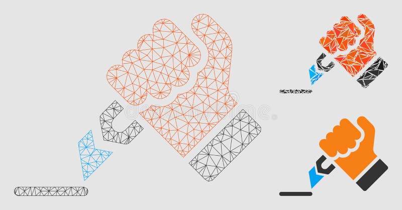 Cutting Hand Vector Mesh 2D Model and Triangle Mosaic Icon Stock Vector ...