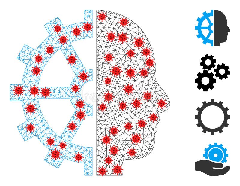 Polygonal Mesh Cyborg Gear Icon with Infection Elements Stock Vector ...