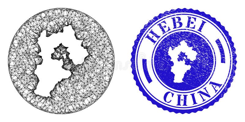 Mesh 2D Inverted Hebei Province Map and Grunge Circle Stamp Stock ...