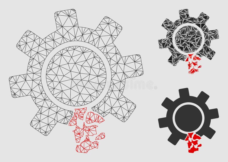 Damaged Gear Tooth Vector Mesh Carcass Model and Triangle Mosaic Icon ...