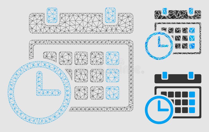 Date and Time Vector Mesh Wire Frame Model and Triangle Mosaic Icon ...
