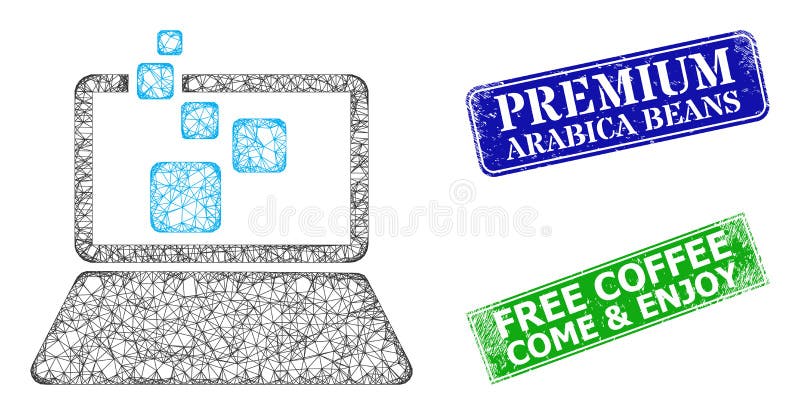 Grunge Premium Arabica Beans Stamp Imitations and Triangular Mesh ...