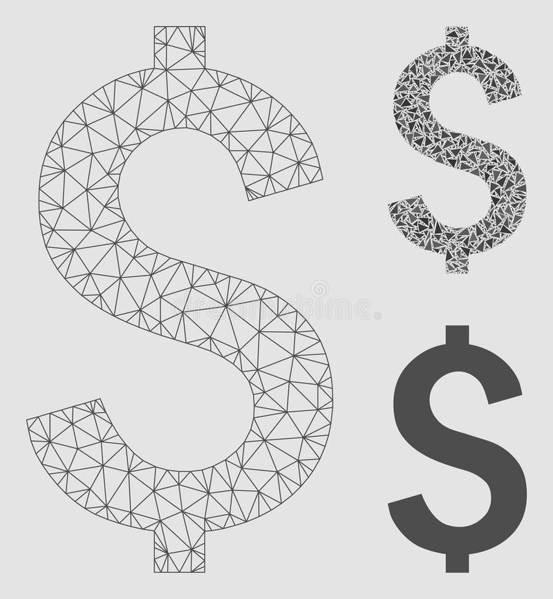 Dollar Symbol Vector Mesh Wire Frame Model and Triangle Mosaic Icon ...