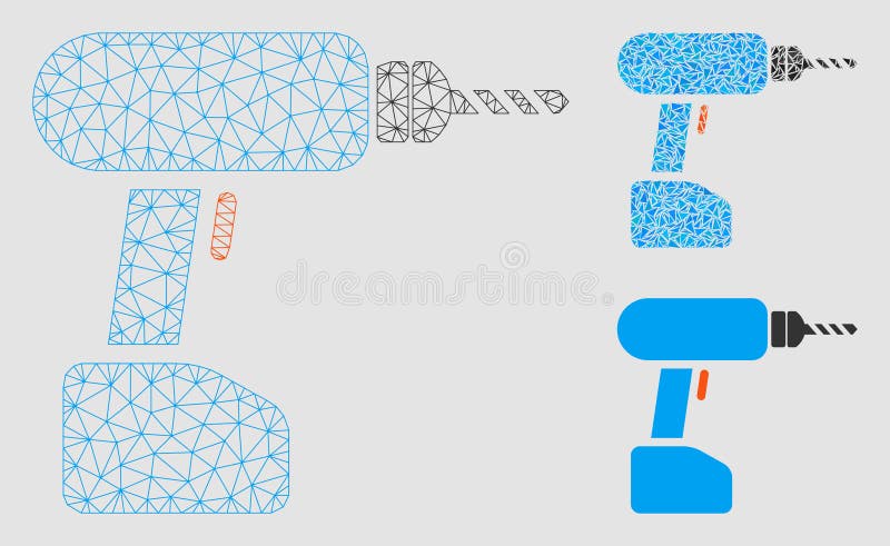 Drill Vector Mesh Wire Frame Model and Triangle Mosaic Icon Stock ...