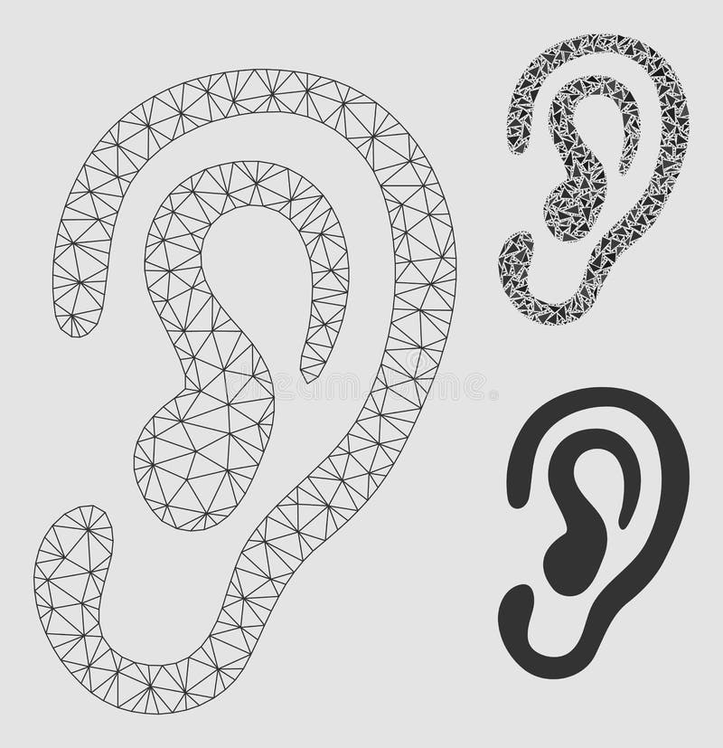 Ear Vector Mesh Network Model and Triangle Mosaic Icon Stock Vector ...