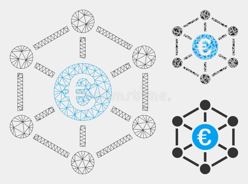 Euro Bank Network Vector Mesh Wire Frame Model and Triangle Mosaic Icon ...