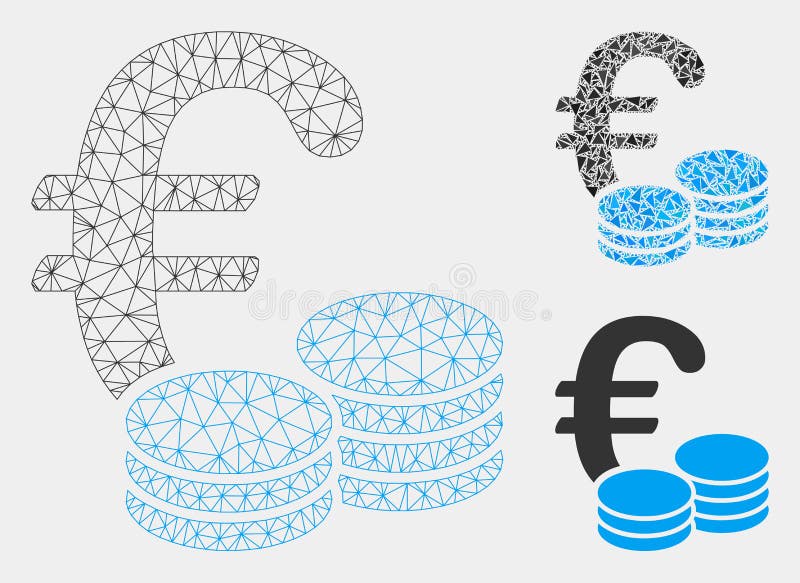 Euro Coins Vector Mesh Wire Frame Model and Triangle Mosaic Icon Stock ...