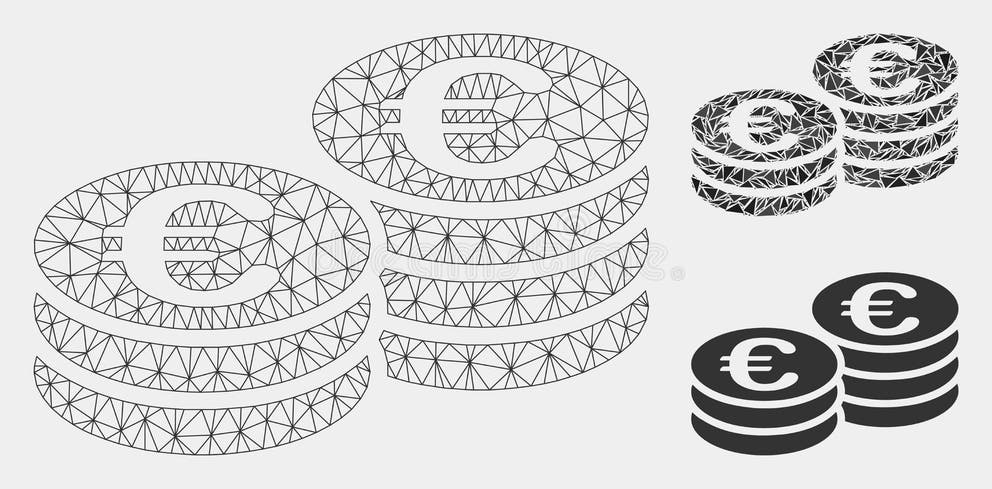 Euro Coins Vector Mesh Carcass Model and Triangle Mosaic Icon Stock ...