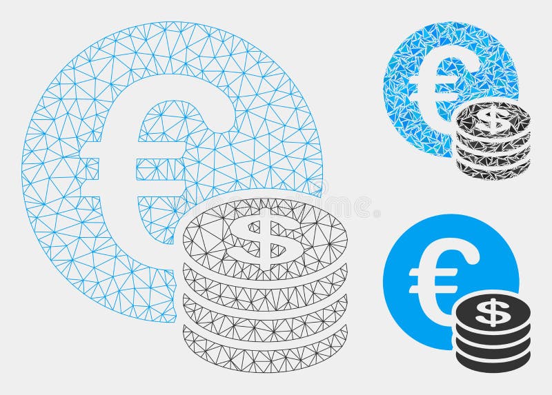 Euro and Dollar Coins Vector Mesh Wire Frame Model and Triangle Mosaic ...
