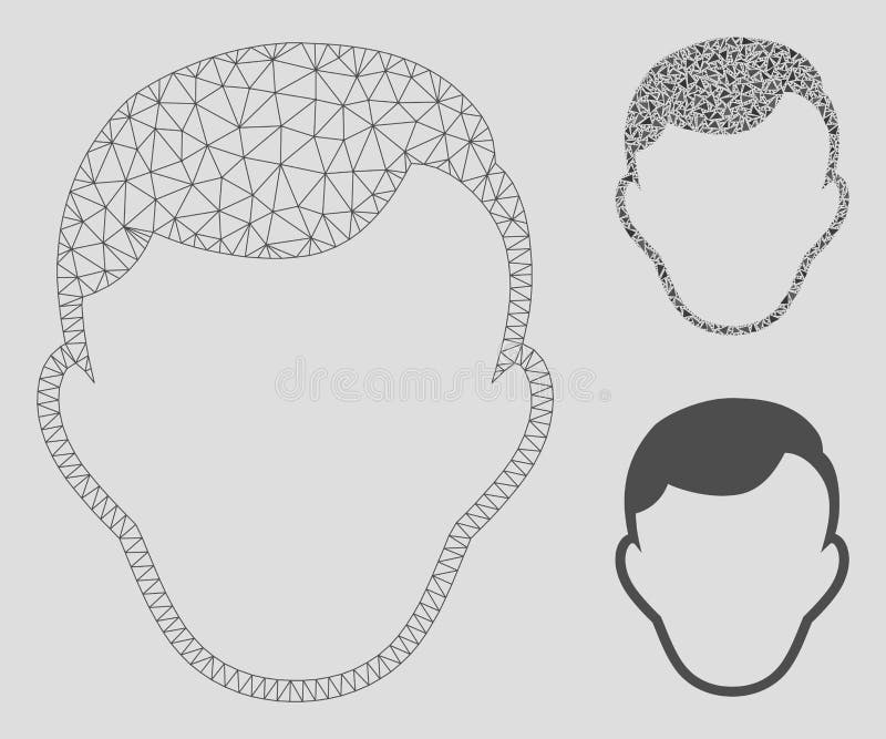 Face Template Vector Mesh Carcass Model and Triangle Mosaic Icon Stock ...