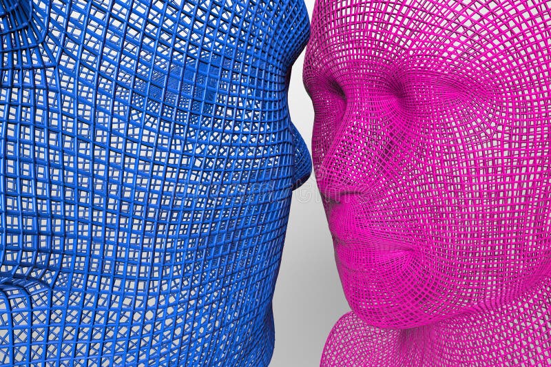 Mesh of the Faces of Man and Woman in 3D Stock Illustration ...