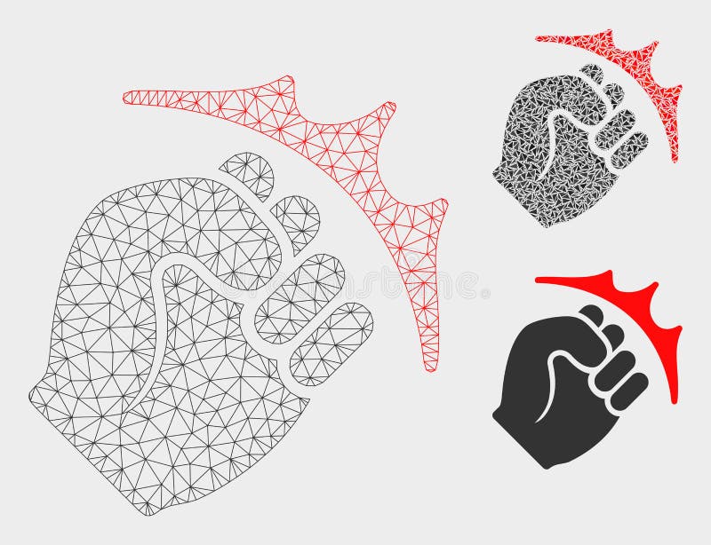 Fist Strike Vector Mesh Wire Frame Model and Triangle Mosaic Icon Stock ...