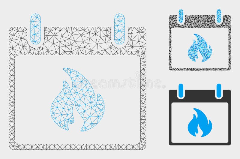 Flame Calendar Day Vector Mesh Carcass Model and Triangle Mosaic Icon ...