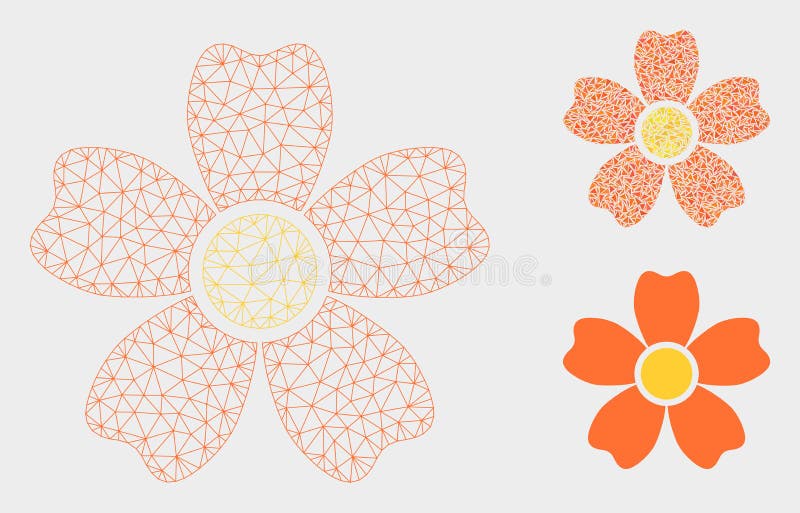Flower Vector Mesh Wire Frame Model and Triangle Mosaic Icon Stock ...