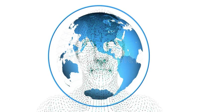 Mesh Forming Head Outline Starting Ring Fading while Globe Spinning, Visualizing Global Data ...