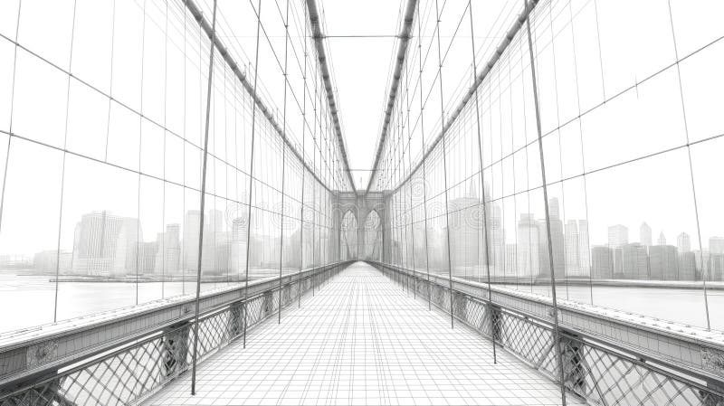 Mesh Frame of a Long Bridge in the City Stock Illustration ...