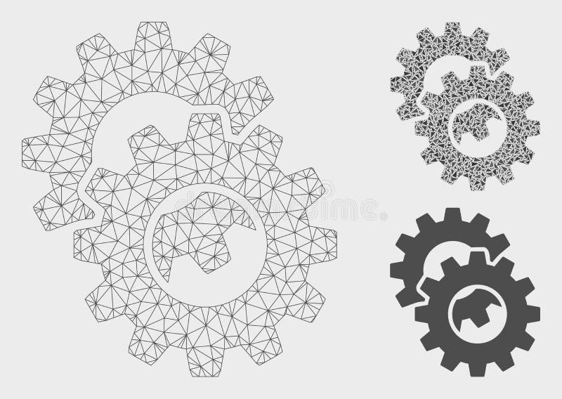 Gears Vector Mesh Wire Frame Model and Triangle Mosaic Icon Stock ...