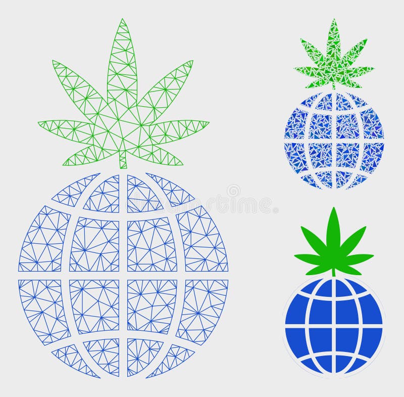 Global Cannabis Sprout Vector Mesh 2D Model and Triangle Mosaic Icon ...