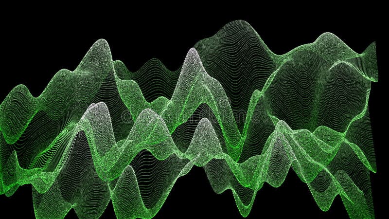 Mesh Grid of Green Particles in High Waves Abstract Black Background ...