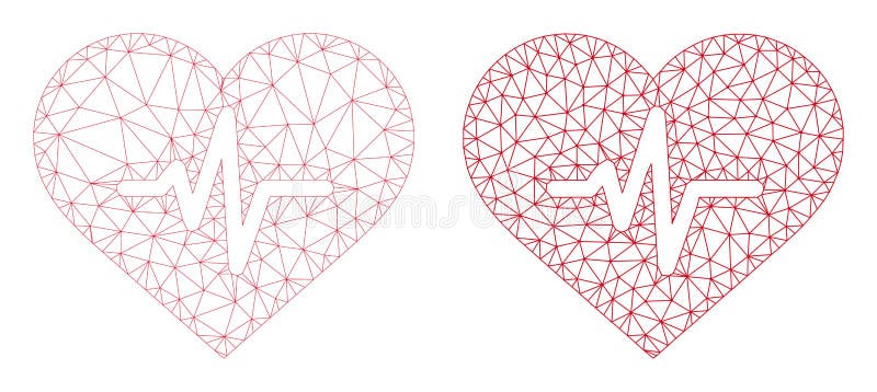 Mesh Heart Pulse Icon Versions in Polygonal Network Vector Style Stock ...