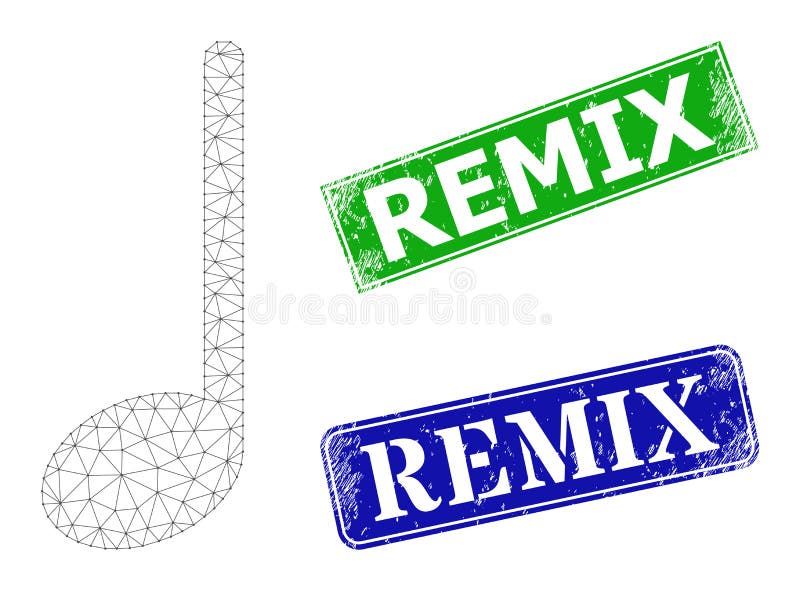 Grunged Remix Stamp Seals and Triangular Mesh Musical Note Icon Stock ...