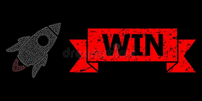 Rubber Win Stamp and Polygonal Network Space Rocket Stock Vector ...