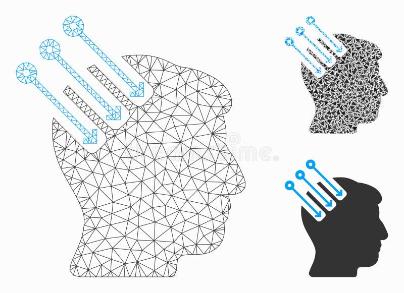 Neuro Interface Vector Mesh Wire Frame Model and Triangle Mosaic Icon ...