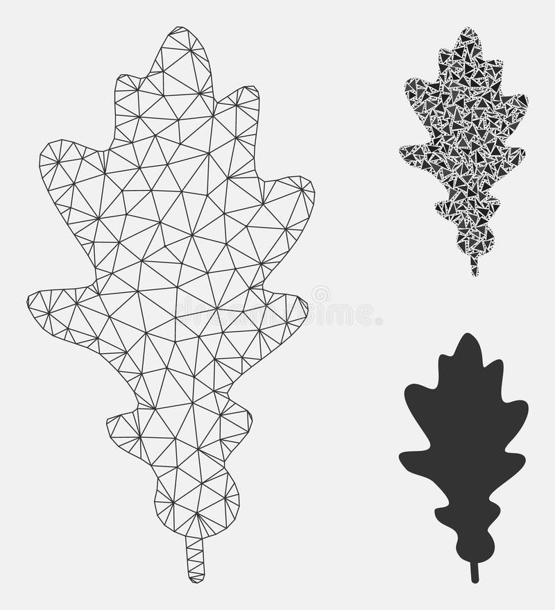 Oak Leaf Vector Mesh Wire Frame Model and Triangle Mosaic Icon Stock ...