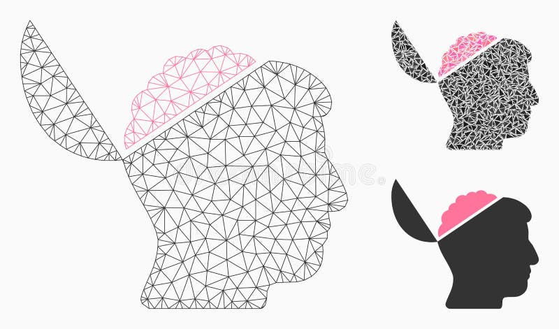 Open Brain Vector Mesh Wire Frame Model And Triangle Mosaic Icon Stock Vector Illustration Of