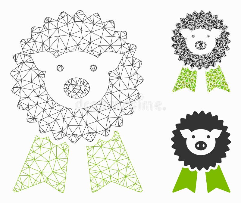 Pig Award Seal Vector Mesh Carcass Model and Triangle Mosaic Icon Stock ...