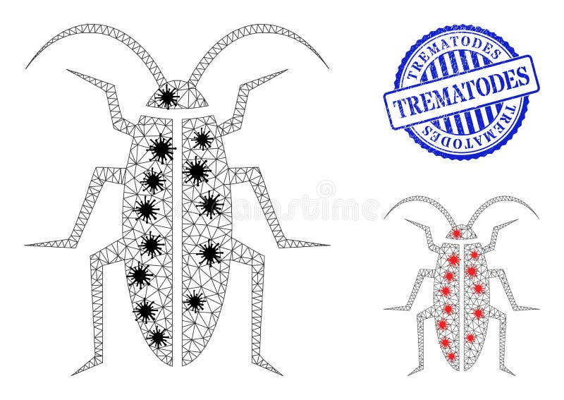 Wire Frame Mesh Cockroach Icons with Pathogen Nodes and Rubber Round ...