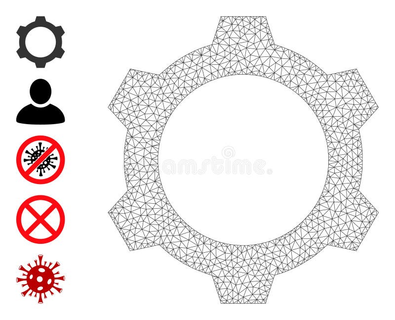 Polygonal Network Gear Icon with Simple Symbols Stock Vector ...