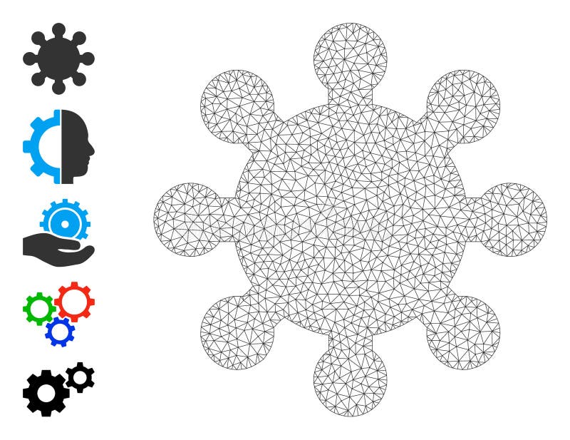 Polygonal Mesh Gear Icon with Simple Pictograms Stock Vector ...