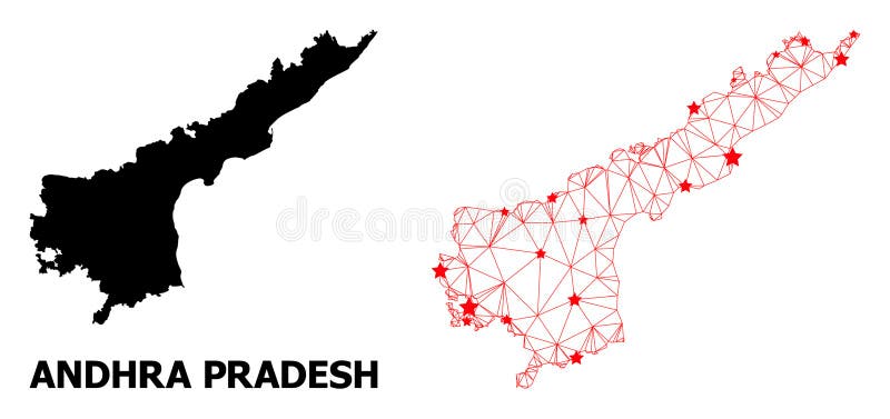 Mesh Polygonal Map of Andhra Pradesh State with Red Stars Stock Vector ...