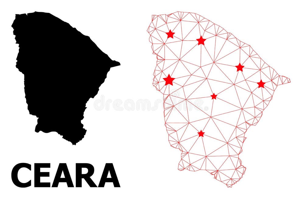 Mesh Polygonal Map of Ceara State with Red Stars Stock Vector ...