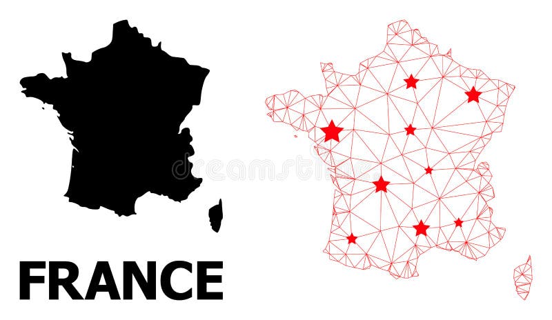 Mesh Polygonal Map of France with Red Stars Stock Vector - Illustration ...