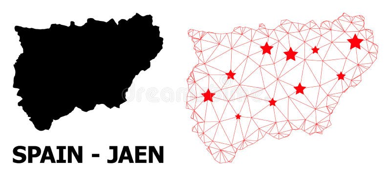 Mesh Polygonal Map of Jaen Spanish Province with Red Stars Stock Vector ...
