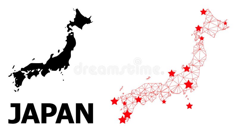 Mesh Polygonal Map of Japan with Red Stars Stock Vector - Illustration ...