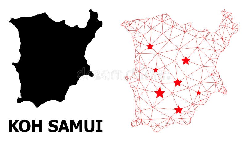 Mesh Polygonal Map of Koh Samui with Red Stars Stock Vector ...
