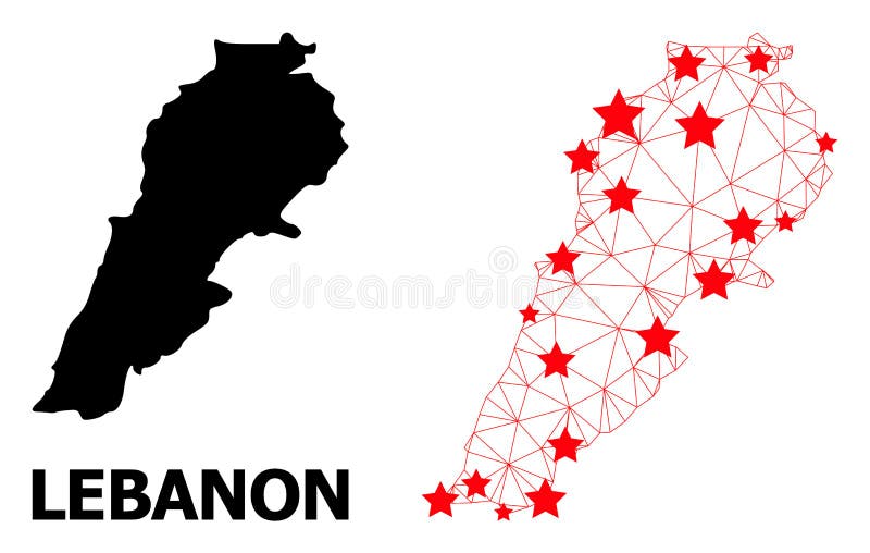 Mesh Polygonal Map of Lebanon with Red Stars Stock Vector ...