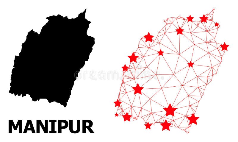 Mesh Polygonal Map of Manipur State with Red Stars Stock Vector ...