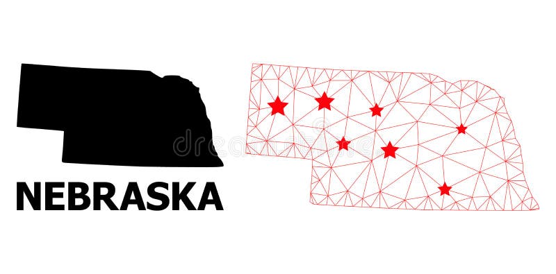 Mesh Polygonal Map of Nebraska State with Red Stars Stock Vector ...