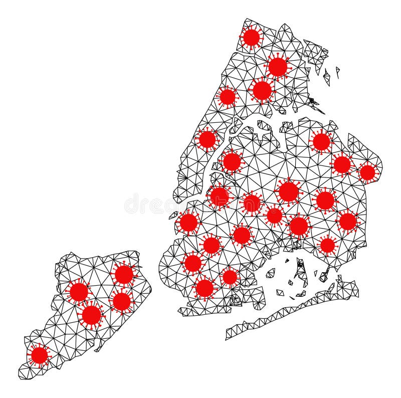 Mesh Polygonal Map of New York City with Red Virus Items Stock Vector ...
