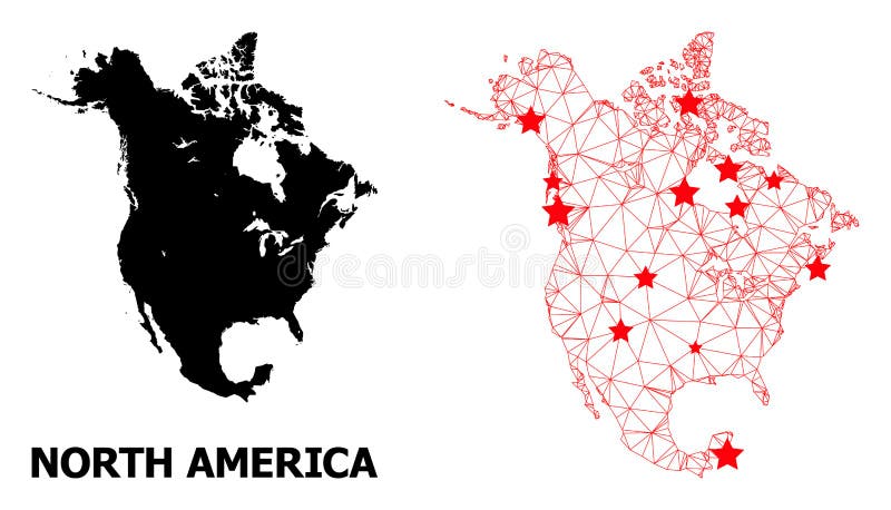 Mesh Polygonal Map of North America with Red Stars Stock Vector ...